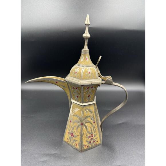 Other | Vintage Iraqi Brass Dallah Arabic Coffee Pot Enamel Palm Tree ...